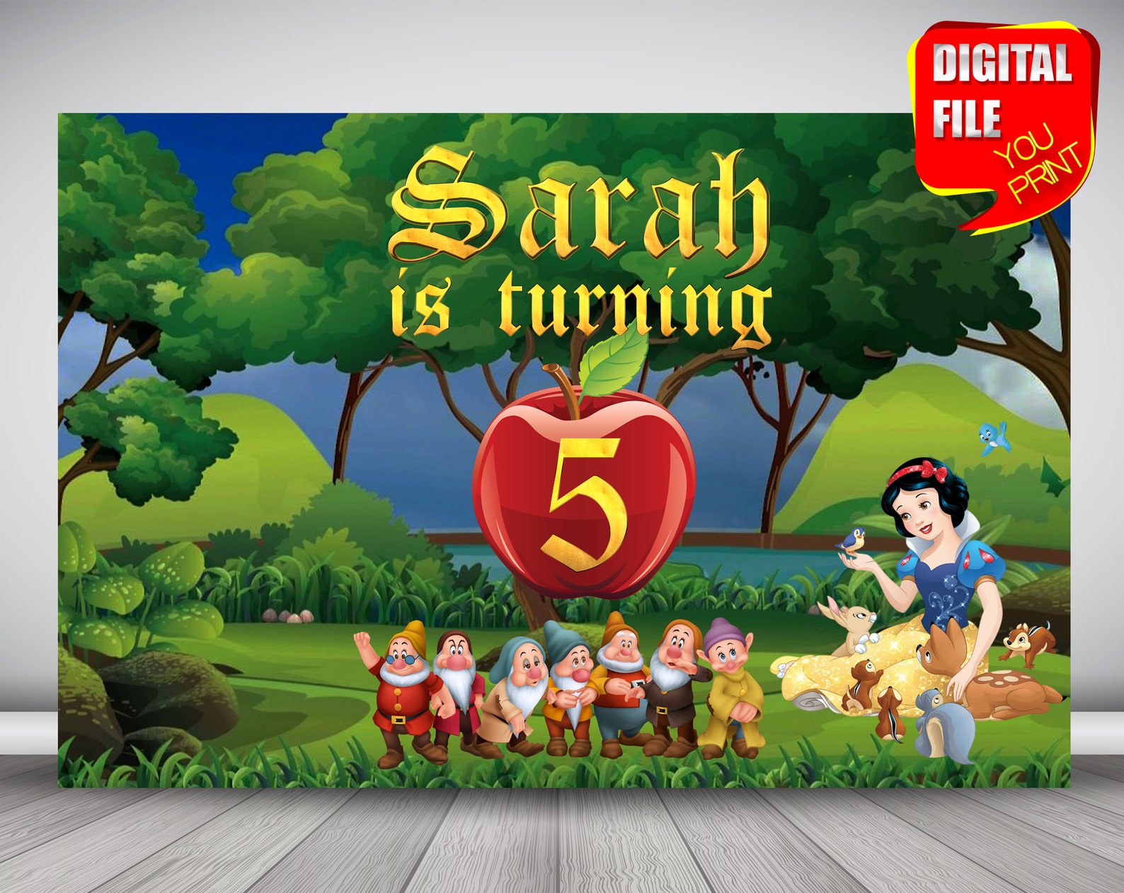 Snow White Birthday Backdrop Banner: Princess Party Decoration (digital ...