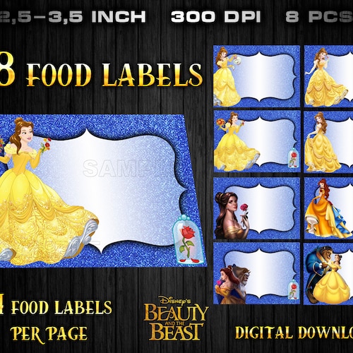 Beauty and the Beast Food Labels Party Supplies Birthday - Etsy