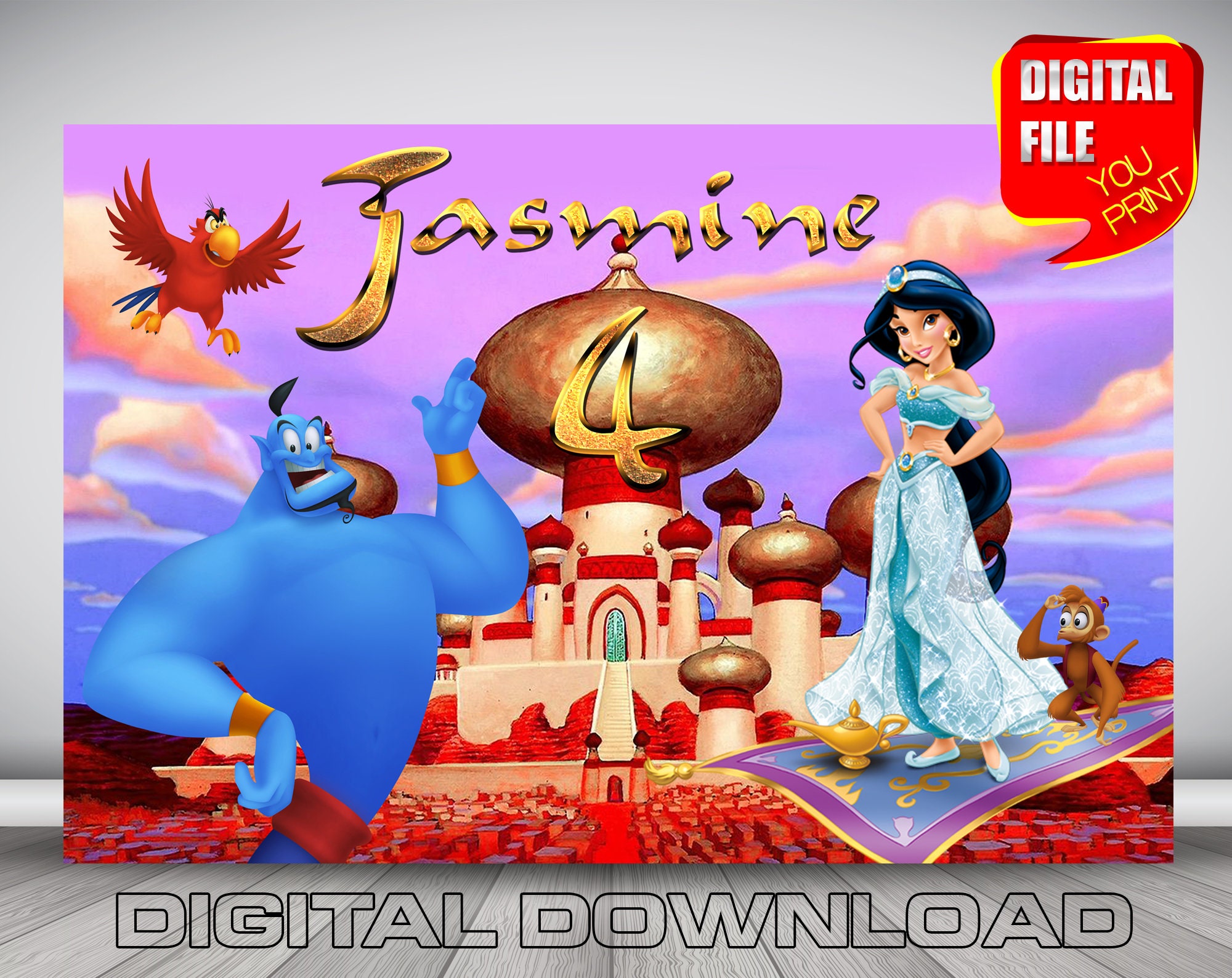 Aladdin backdrop banner disney aladdin birthday party banner | Etsy