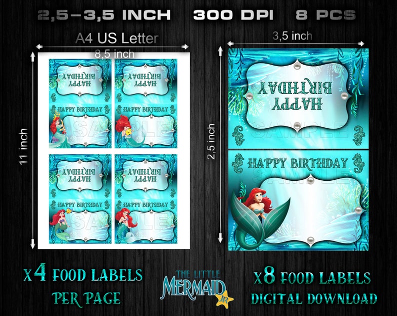The little mermaid food labels party supplies birthday | Etsy