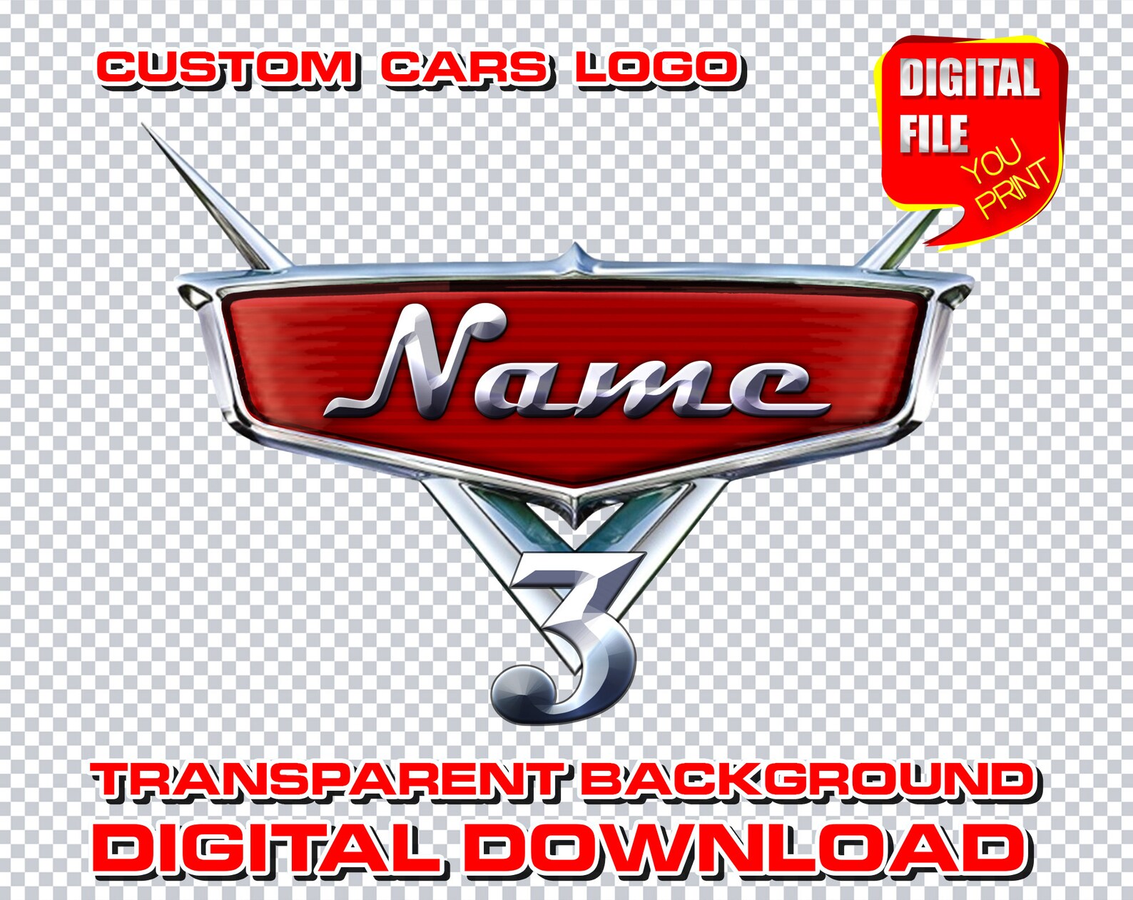 Cars Logo With Name, Personalized Digital Cars Birthday Party Logo ...