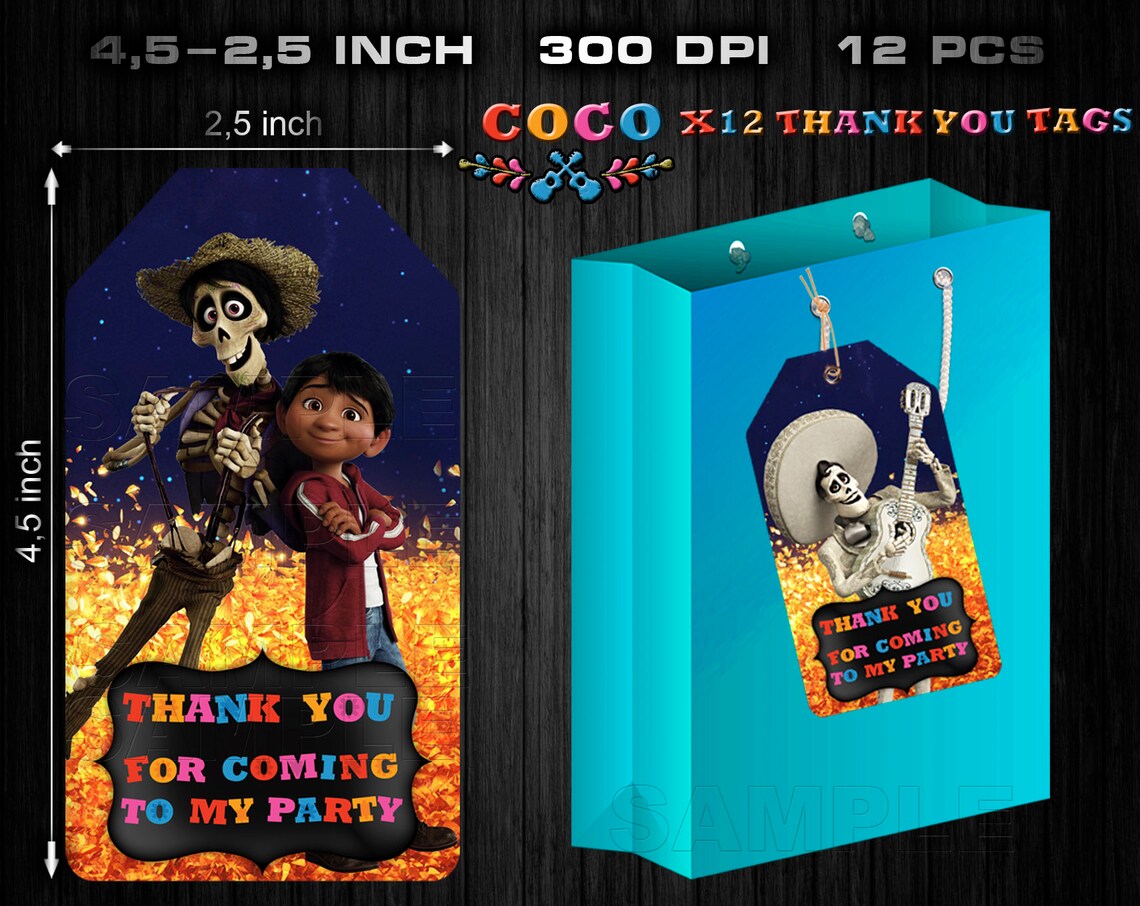 Coco Favor Tags Digital Coco Birthday Party Thank You Tags - Etsy