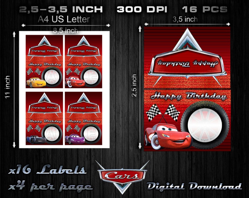 Cars Birthday Party Food Labels: 16 Printable Tags (digital Download ...