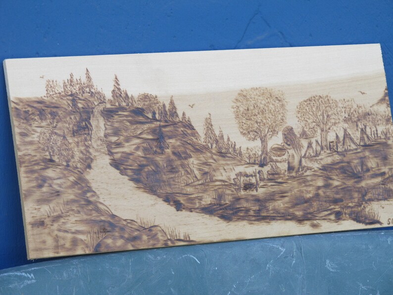 Pyrography, Indian Village, Wood Burning, Original Art, - Etsy