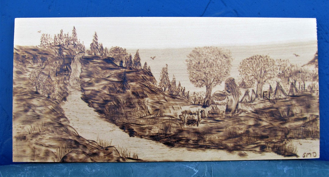 Pyrography, Indian Village, Wood Burning, Original Art, - Etsy