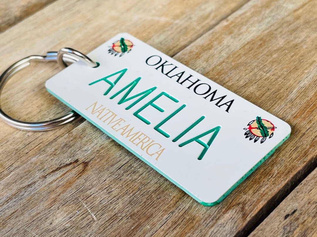Personalized Oklahoma License Plate Engraved Keychain - Key Ring - Key ...