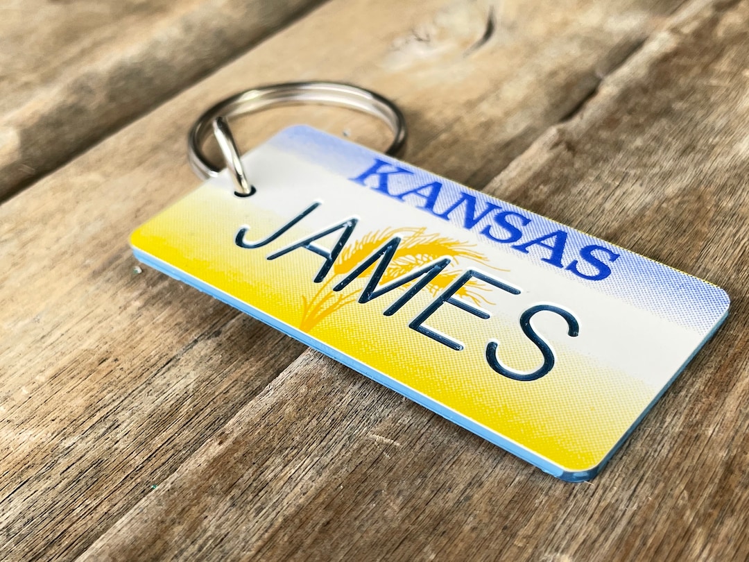 Personalized Kansas License Plate Engraved Keychain - Key Ring - Key ...