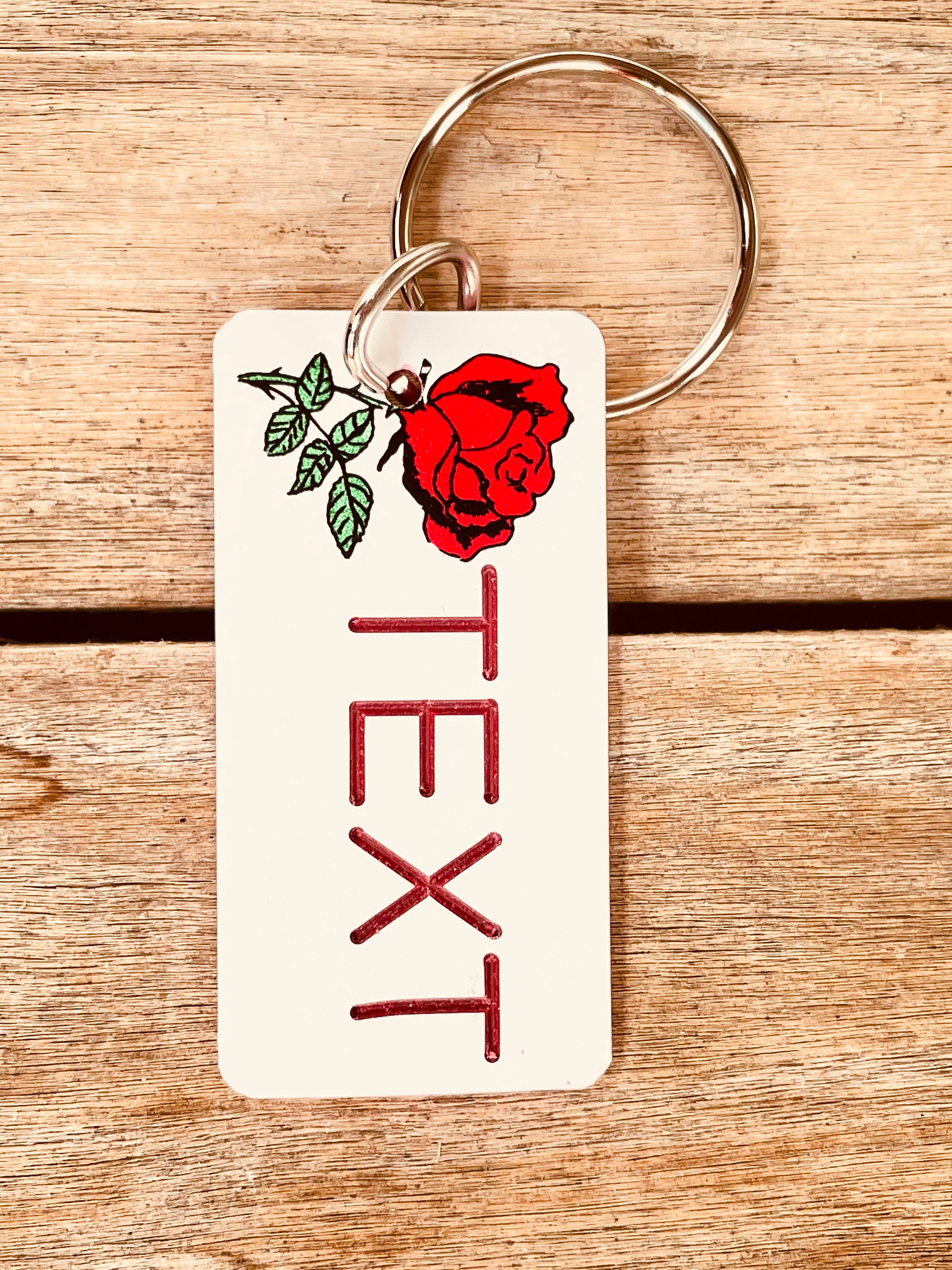 Personalized Engraved Red Rose Keychain Key Ring Key Tag | Etsy