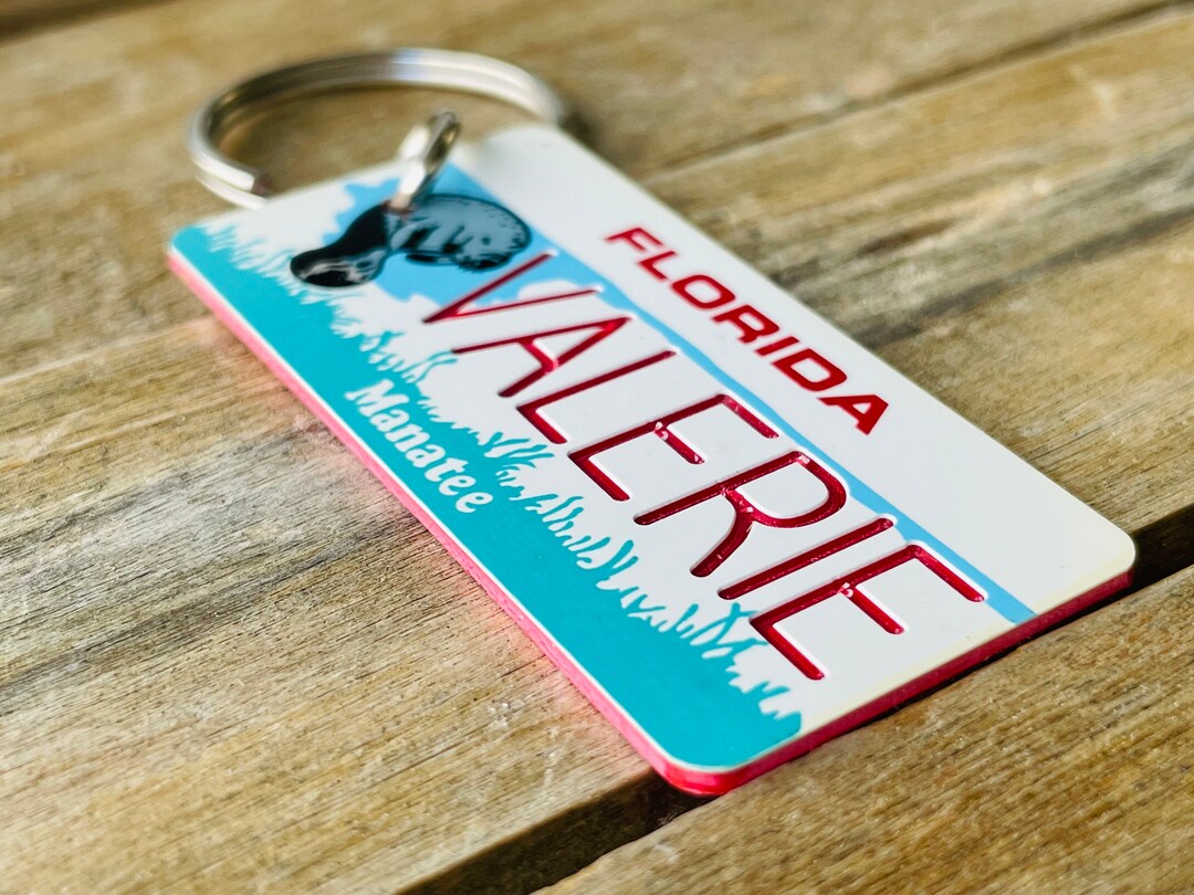 Personalized Engraved Florida Manatee License Plate Replica Keychain ...