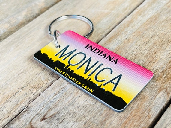 Personalized Indiana License Plate Engraved Keychain Amber - Etsy