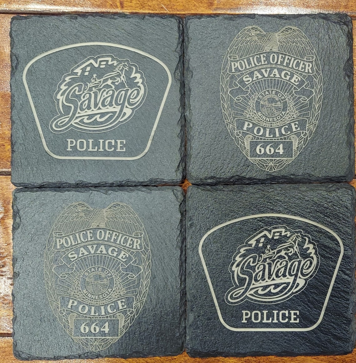 Custom Police Officer Law Enforcement Laser Engraved Slate Coaster Set ...