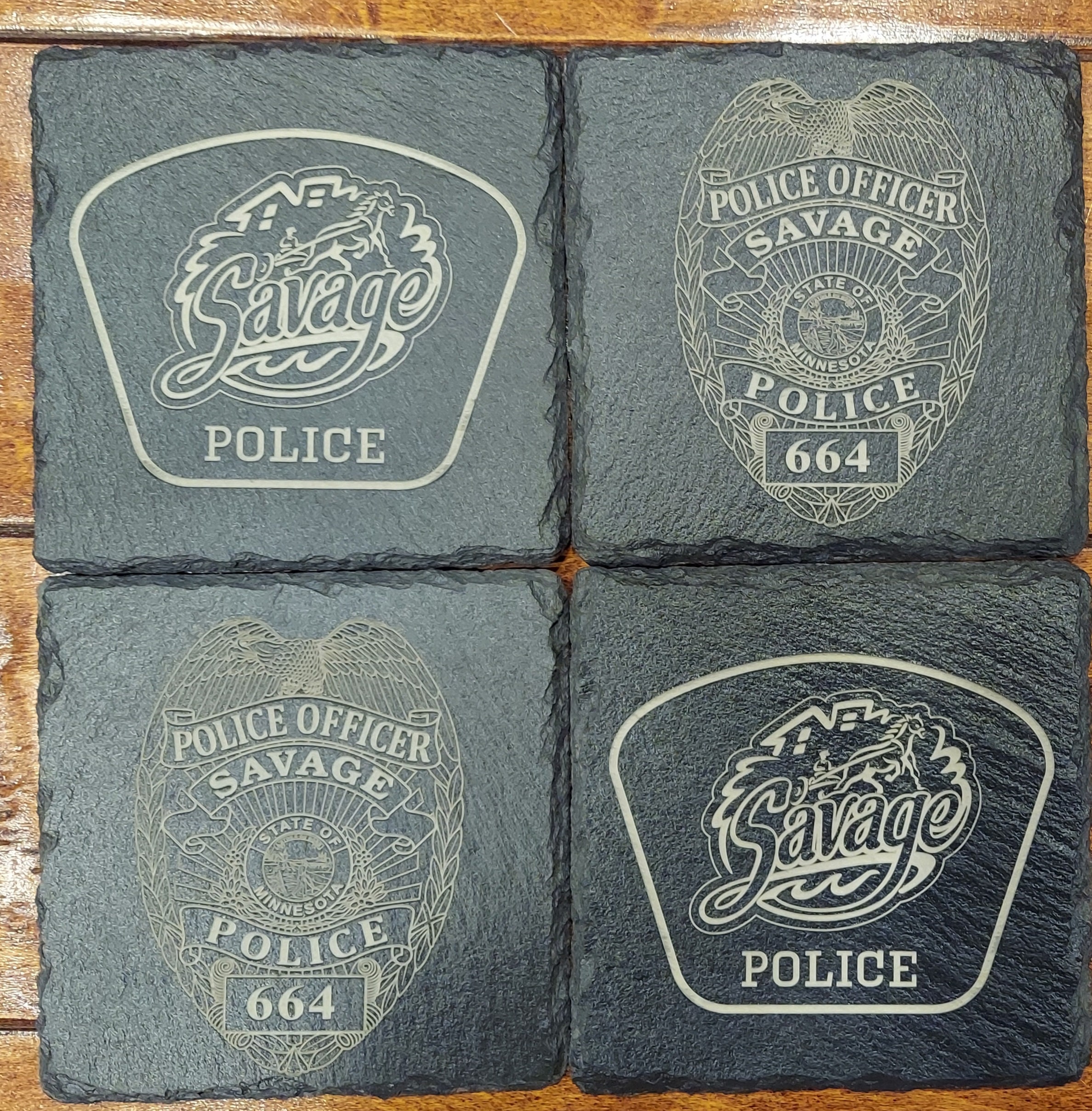 Custom Police Officer Law Enforcement Laser Engraved Slate Coaster Set ...