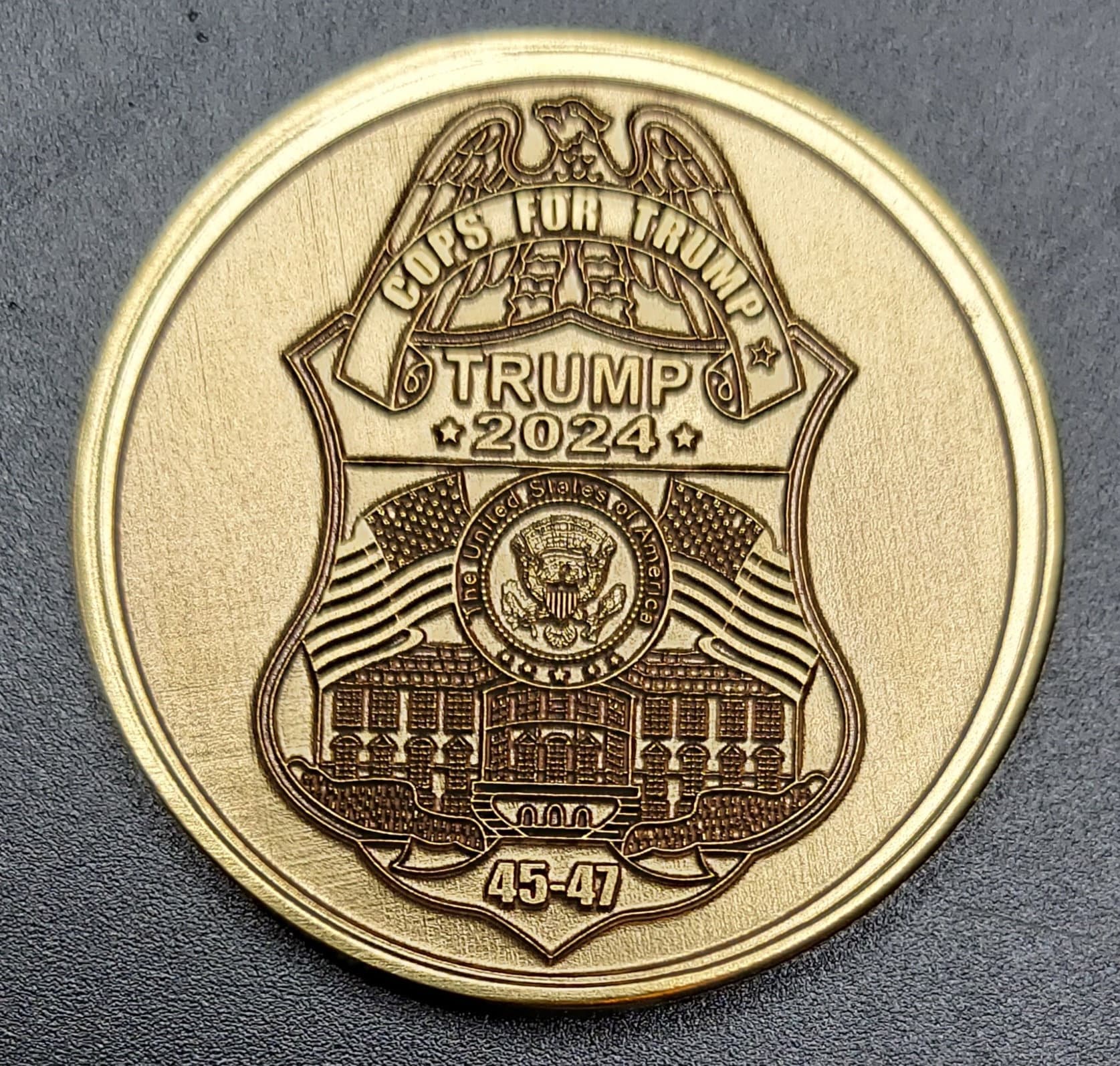 Custom Laser Engraved Brass Challenge Coin COPS for Trump Logo American ...