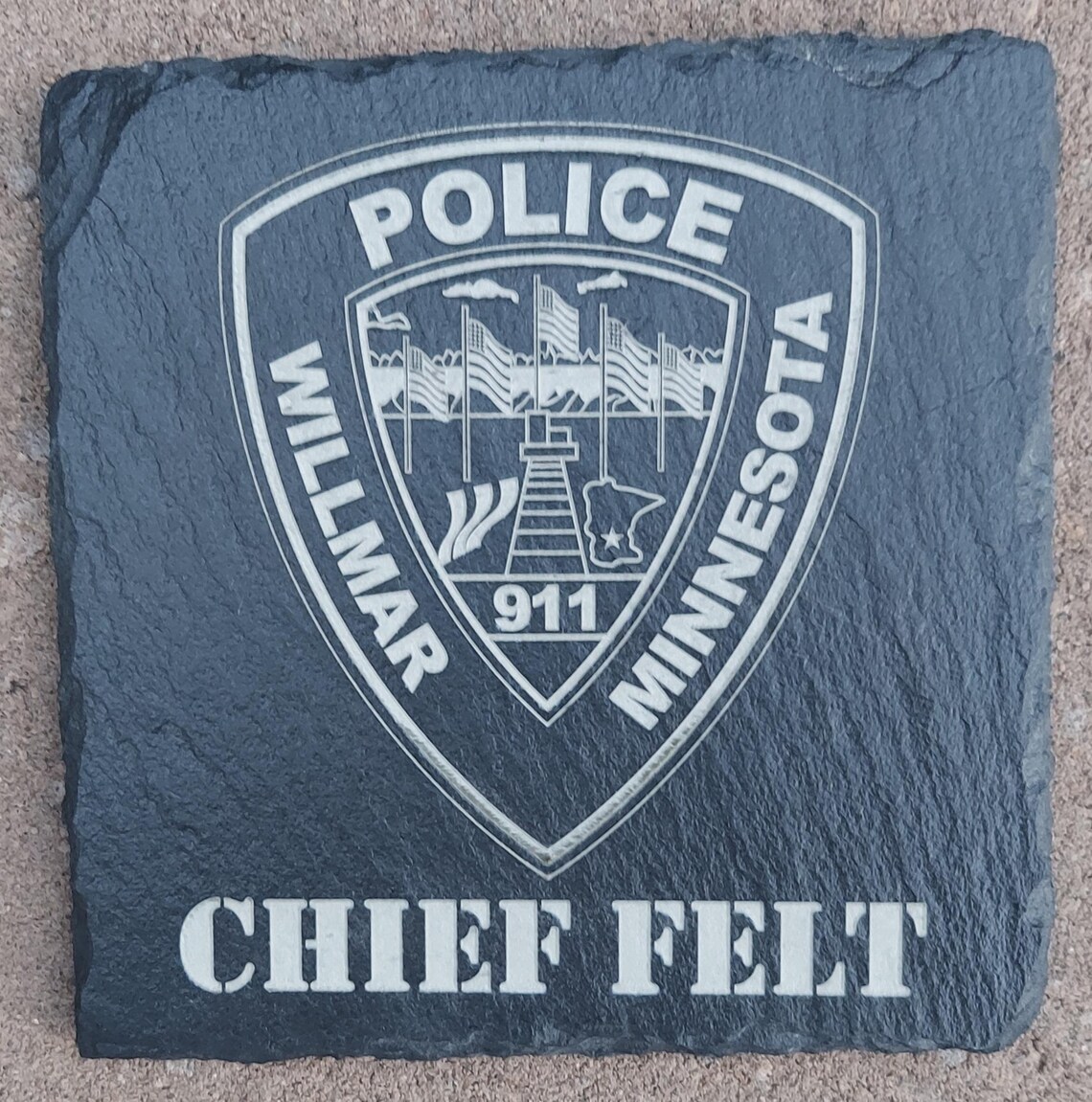 Custom Police Officer Law Enforcement Laser Engraved Slate Coaster Set ...