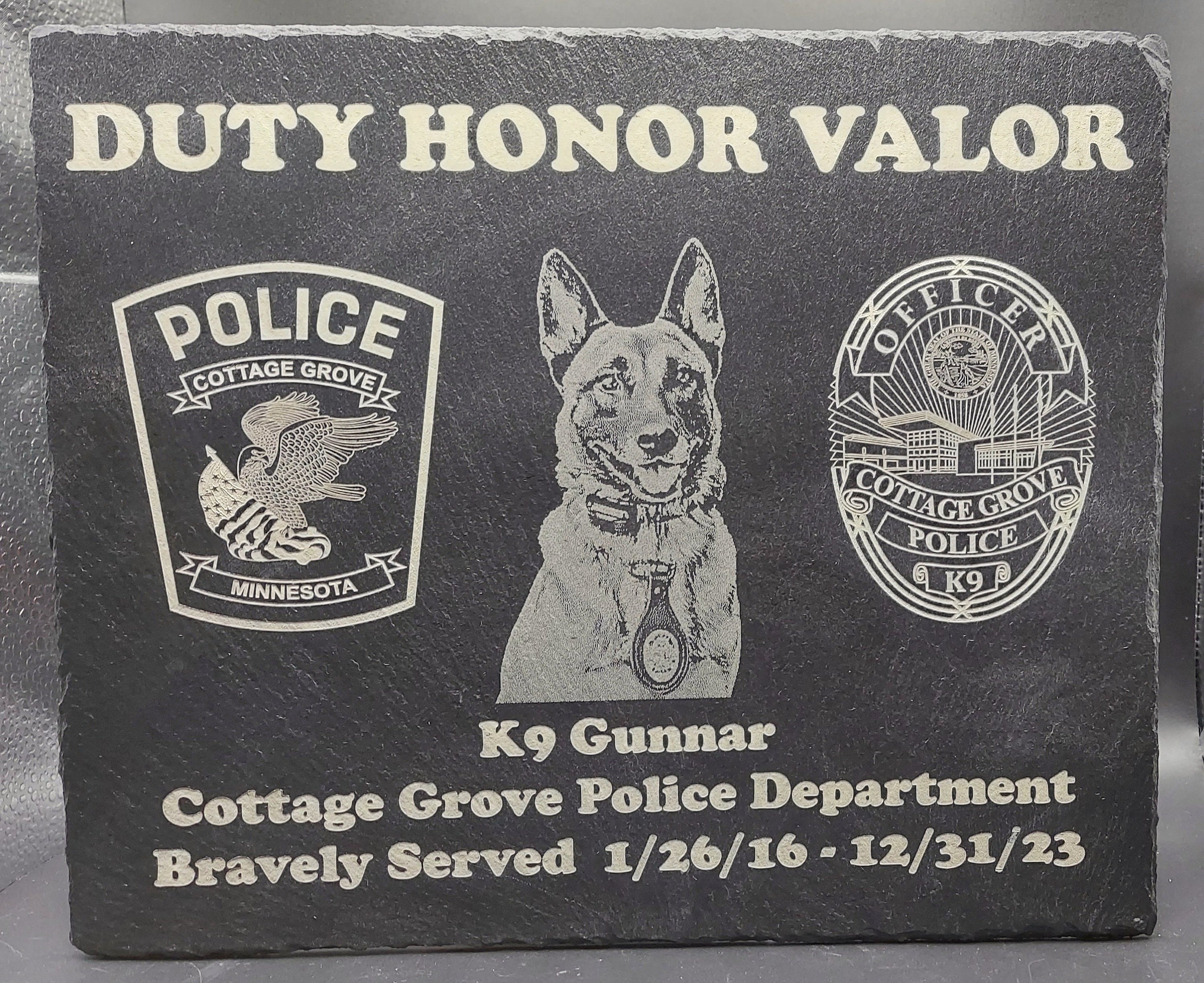 Custom Designed Law Enforcement K9 Laser Engraved Slate 12x10 Memorial ...