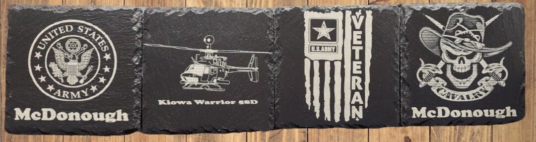 Custom Military Laser Engraved Slate Coaster Set - Army, Marines, Navy ...