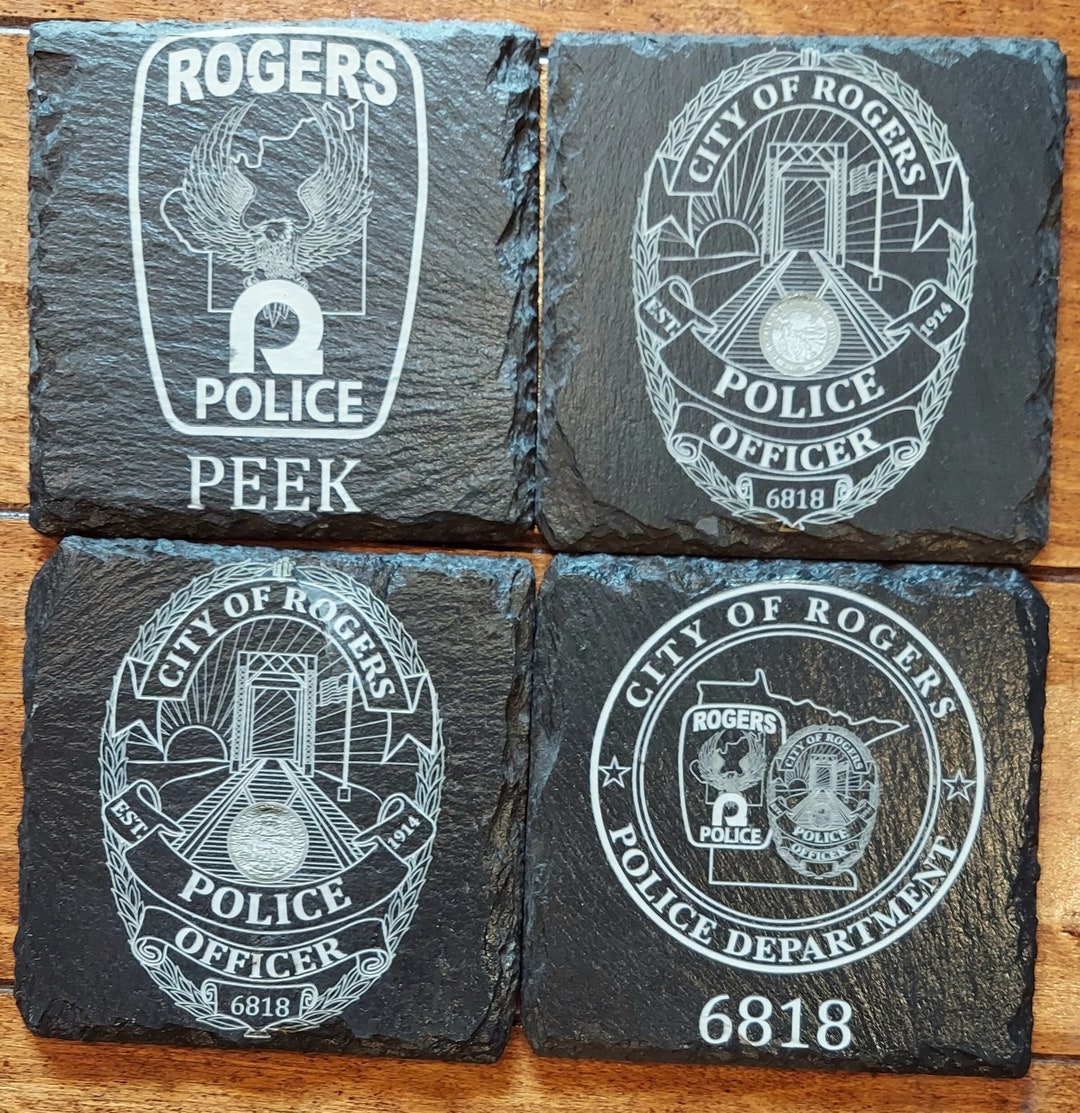 Custom Police Officer Law Enforcement Laser Engraved Slate Coaster Set ...