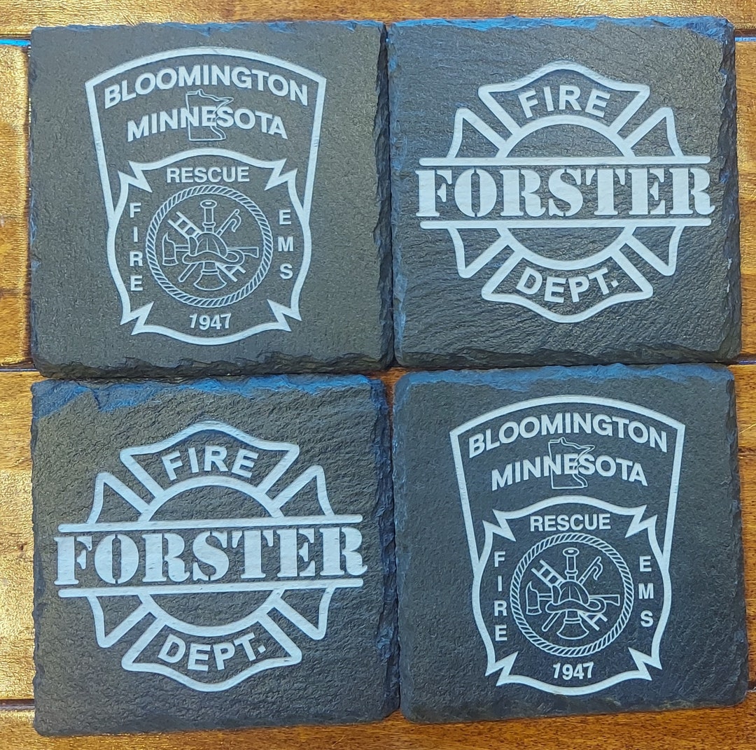Custom Firefighter Laser Engraved Slate Coaster Set - Fireman, Maltese ...