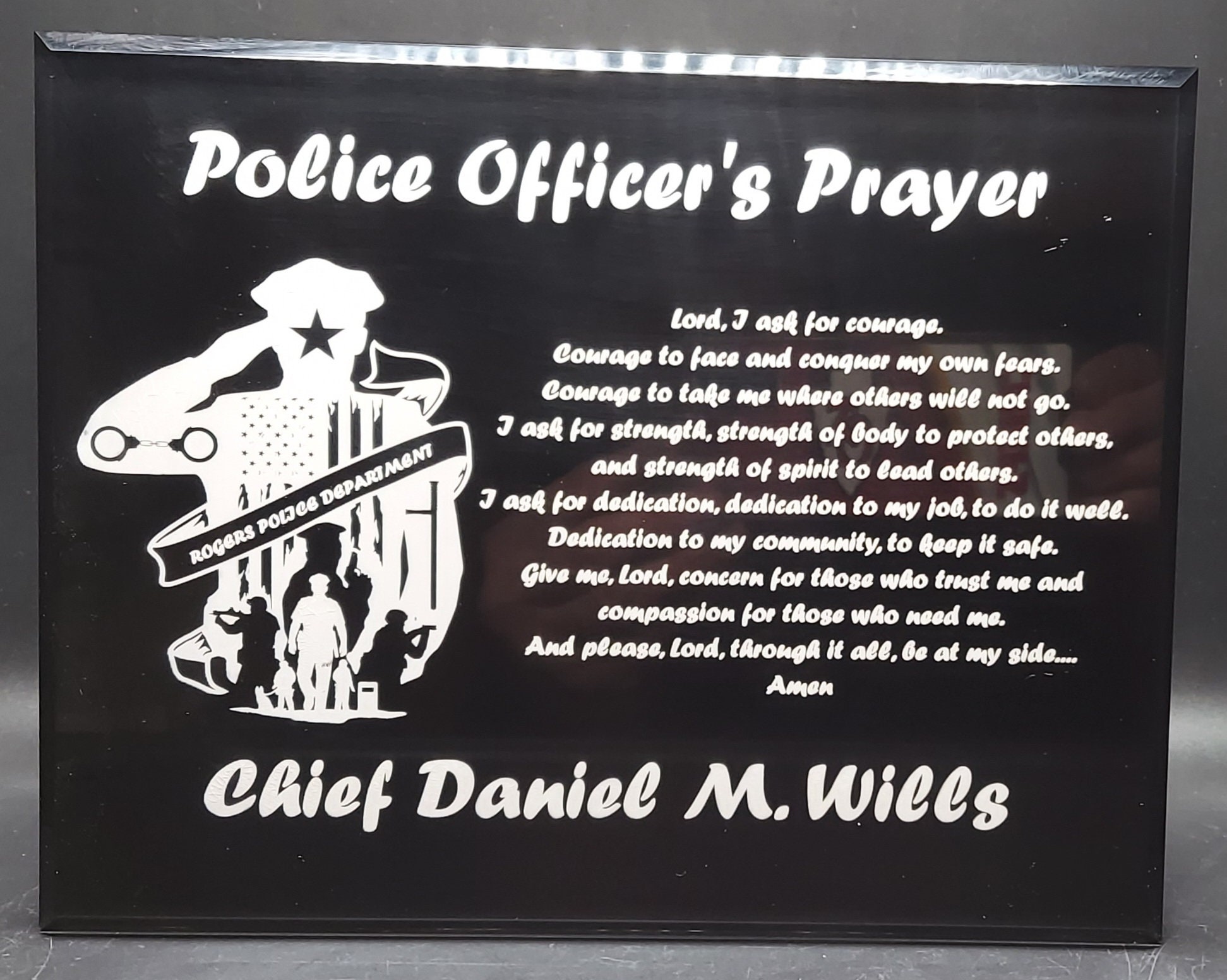 Custom Police Officer's Prayer Laser Engraved Black Acrylic Photo ...