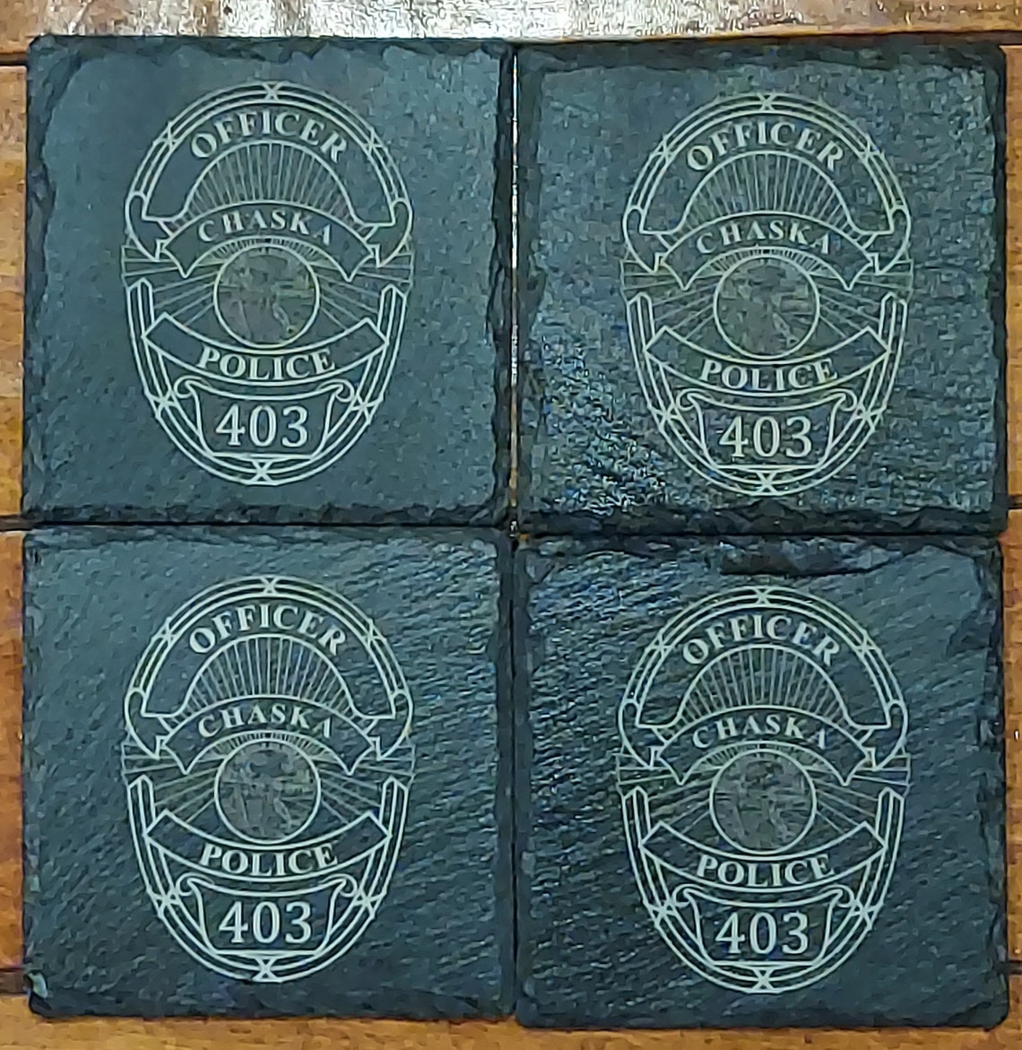 Custom Police Officer Law Enforcement Laser Engraved Slate Coaster Set ...