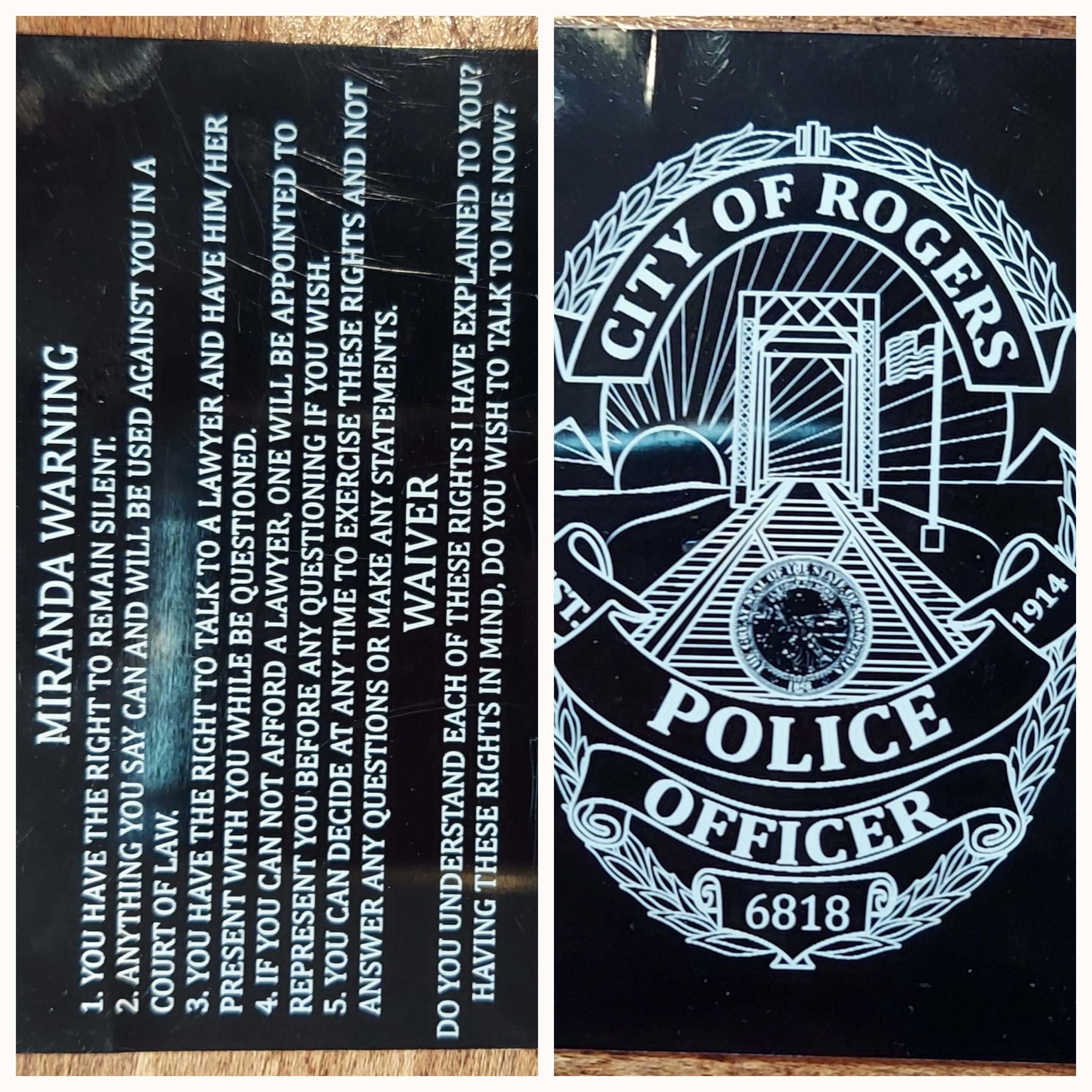 Metal Miranda Warning Cards for Law Enforcement - Laser Engraved ...