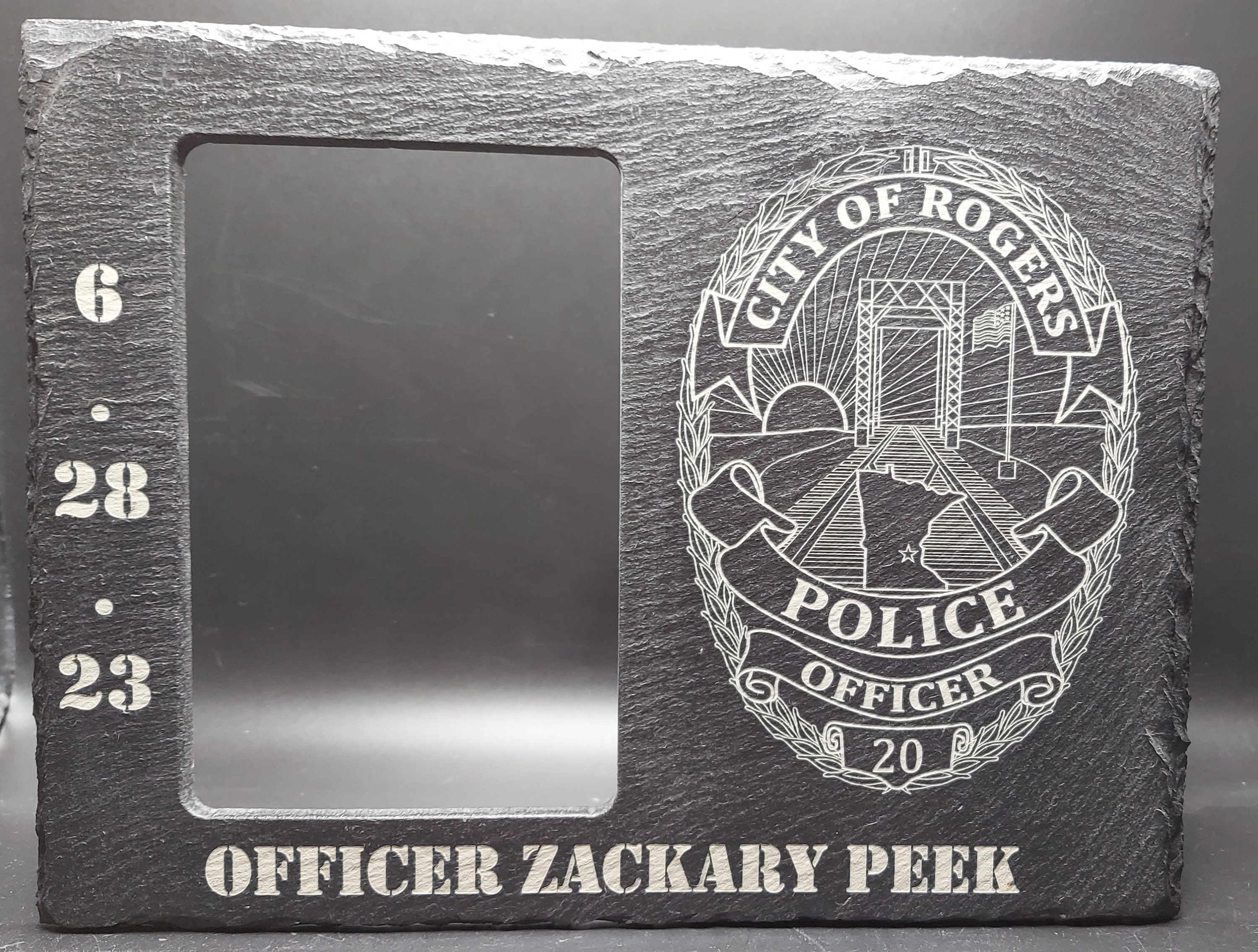 Custom Police Officer Designed Laser Engraved Slate Frame Holds a 3x5 ...