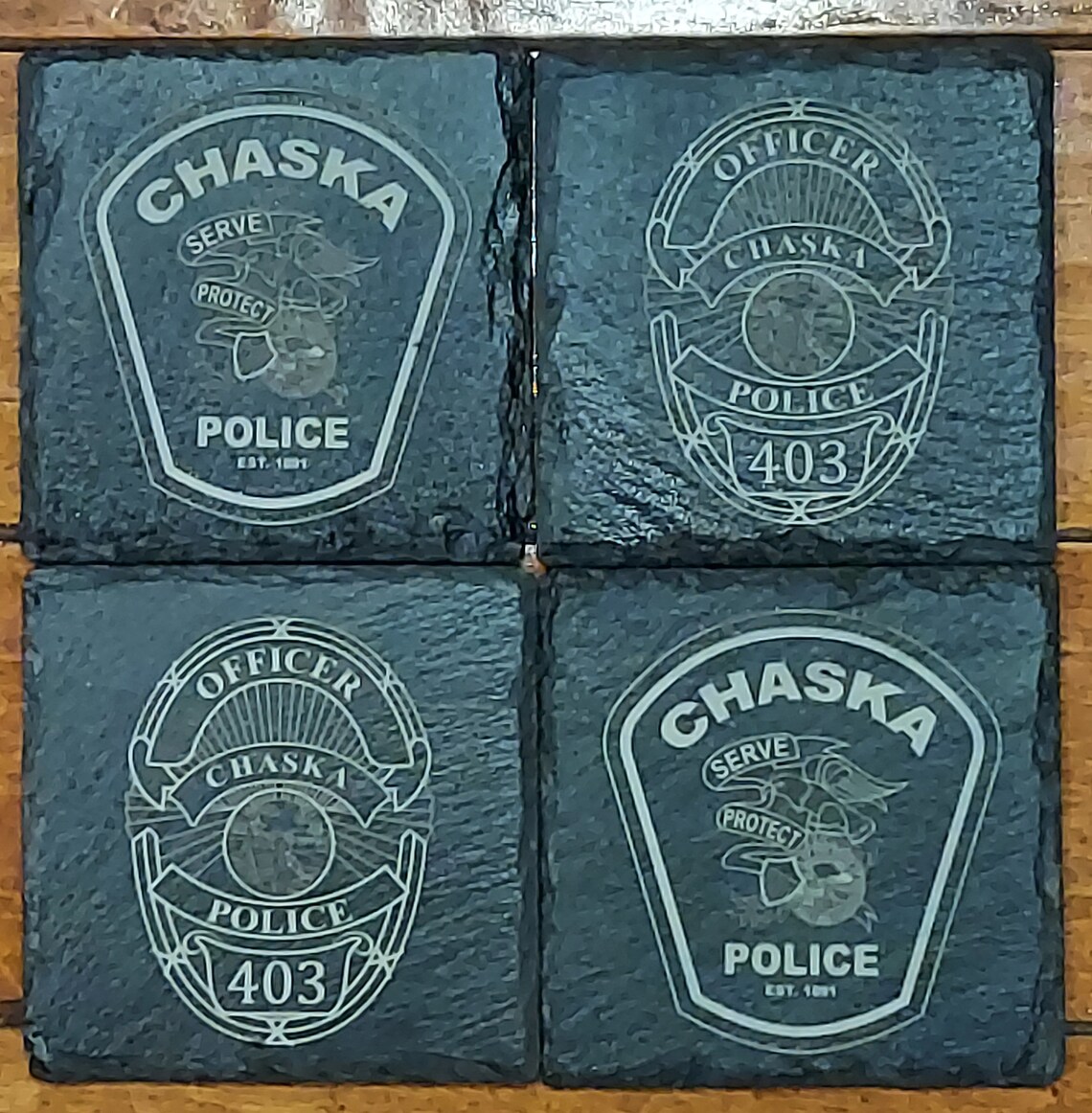 Custom Police Officer Law Enforcement Laser Engraved Slate Coaster Set ...