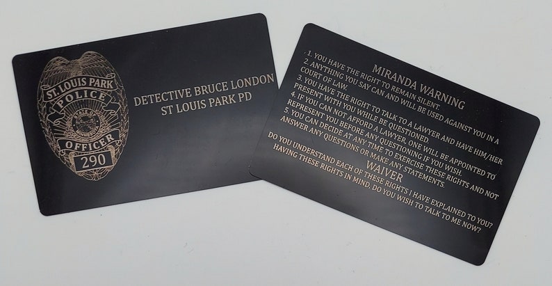 Metal Miranda Warning Cards for Law Enforcement Laser Engraved Police ...
