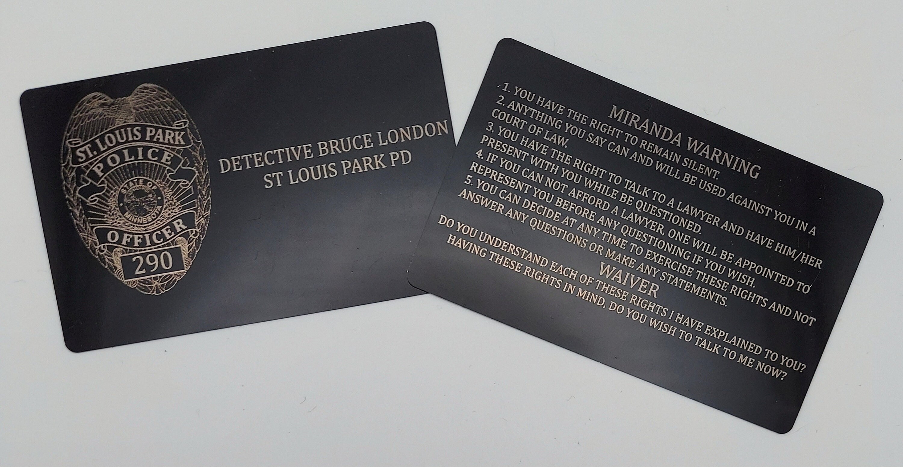 Metal Miranda Warning Cards for Law Enforcement Laser Engraved Police ...