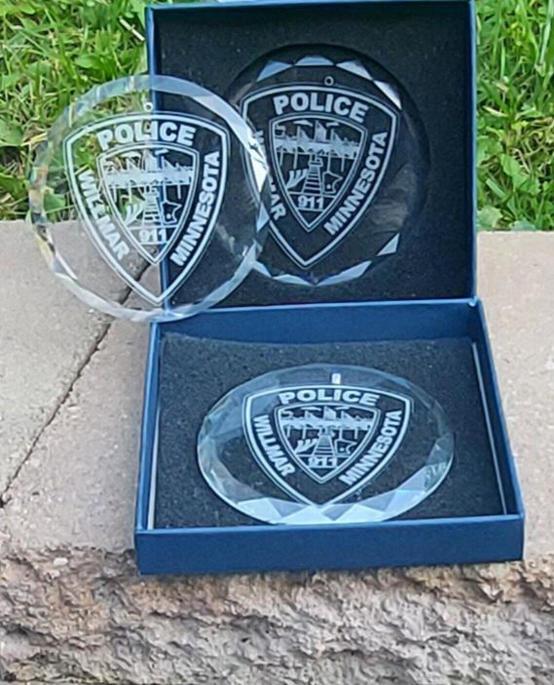 Custom Laser Etched Glass Christmas Ornament With Badge or Patch ...