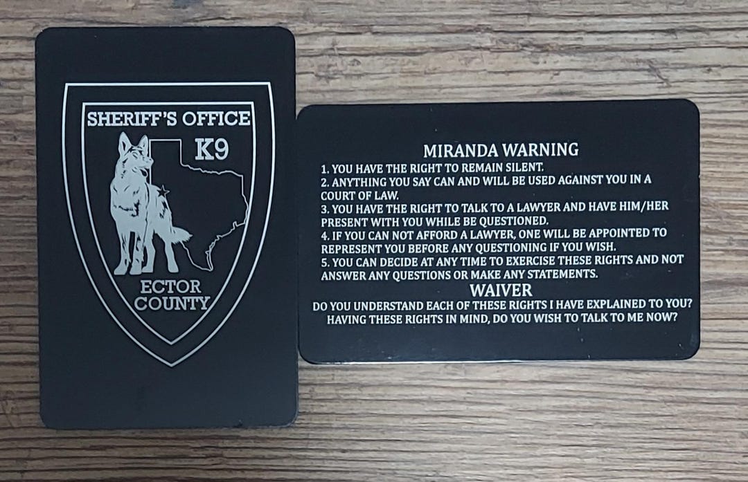 Metal Miranda Warning Cards for Law Enforcement - Laser Engraved ...