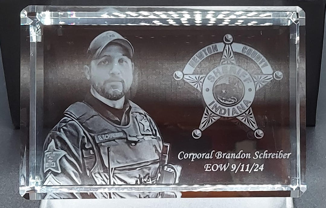3D Crystal Police Firefighter EMS Engraved Photo Memorial | LED Base ...