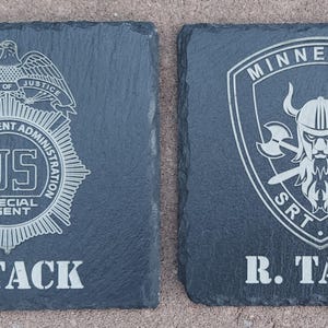 Custom Police Officer Law Enforcement Laser Engraved Slate Coaster Set ...