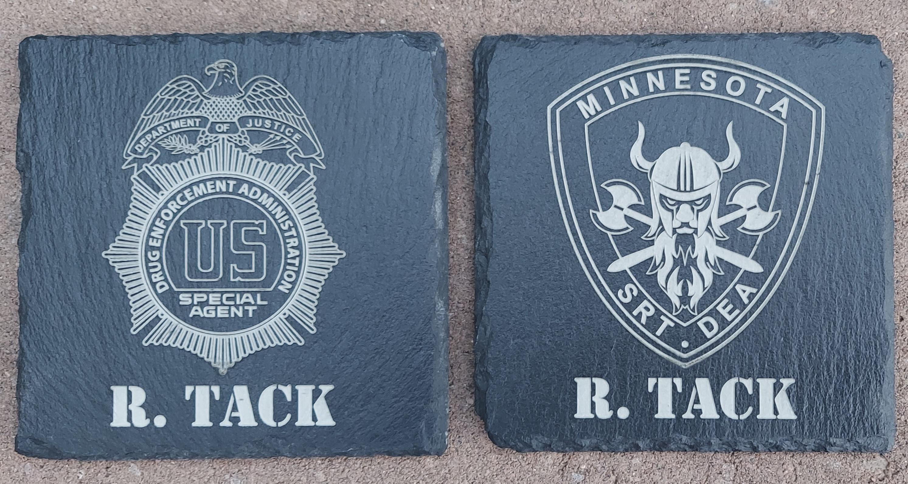 Custom Police Officer Law Enforcement Laser Engraved Slate Coaster Set ...