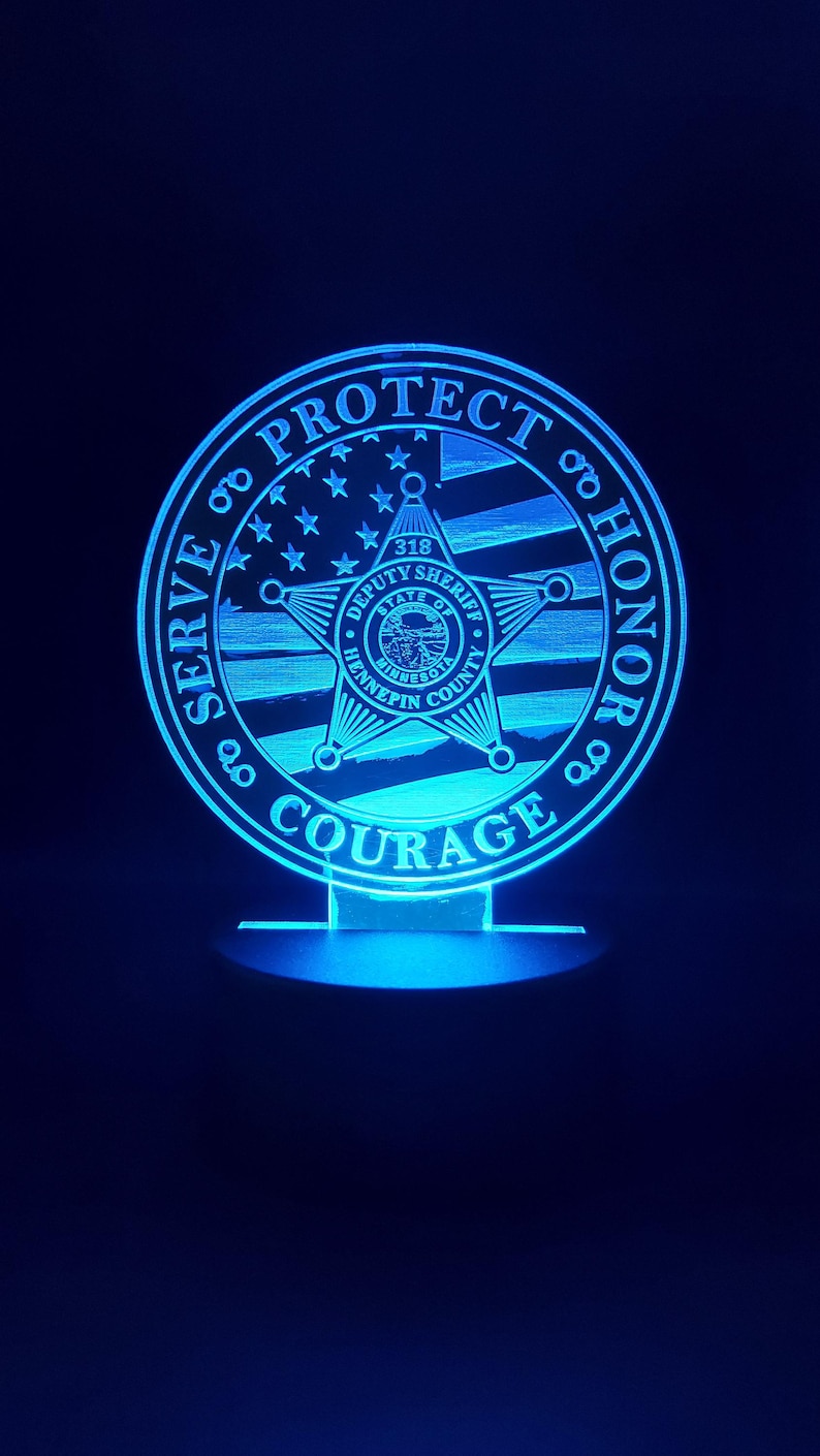 Custom Engraved Police Badge Acrylic Lighted Plaque, US Flag, Night ...