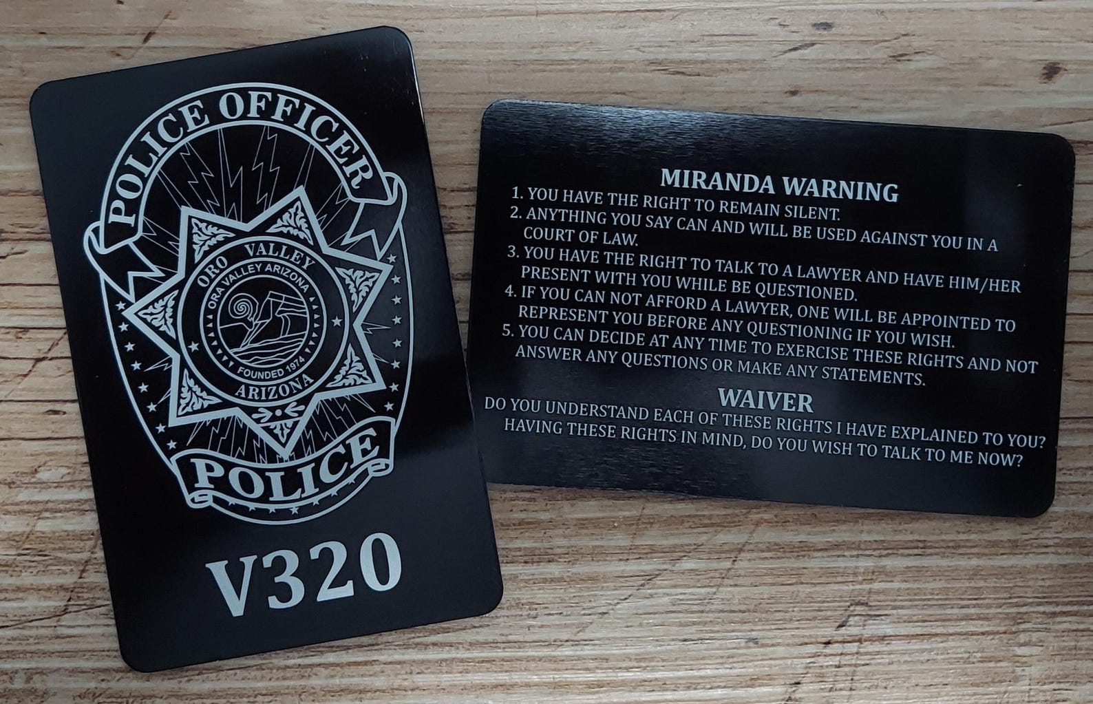 Metal Miranda Warning Cards for Law Enforcement - Laser Engraved ...