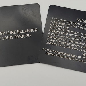 Metal Miranda Warning Cards for Law Enforcement Laser Engraved Police ...