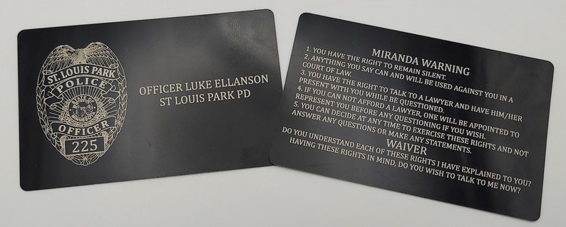 Metal Miranda Warning Cards for Law Enforcement Laser Engraved Police ...