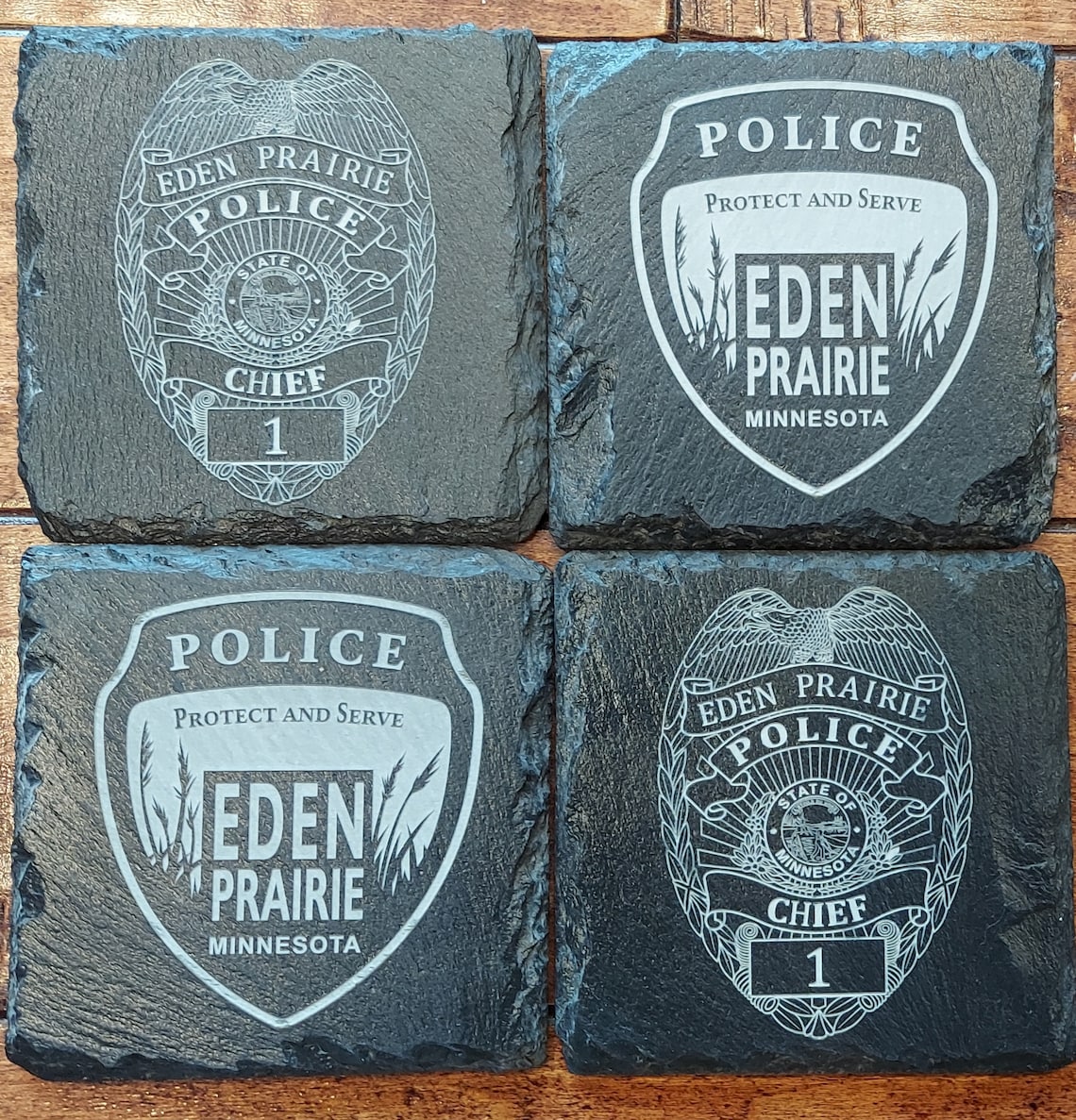 Custom Police Officer Law Enforcement Laser Engraved Slate Coaster Set ...