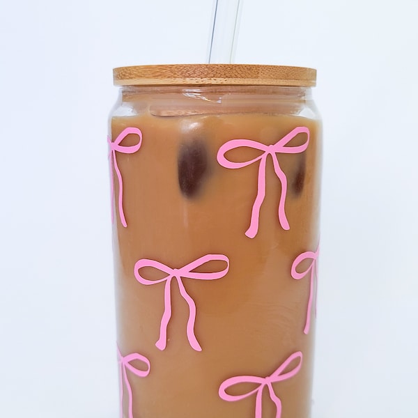 Pink Bow Glass Tumbler Etsy