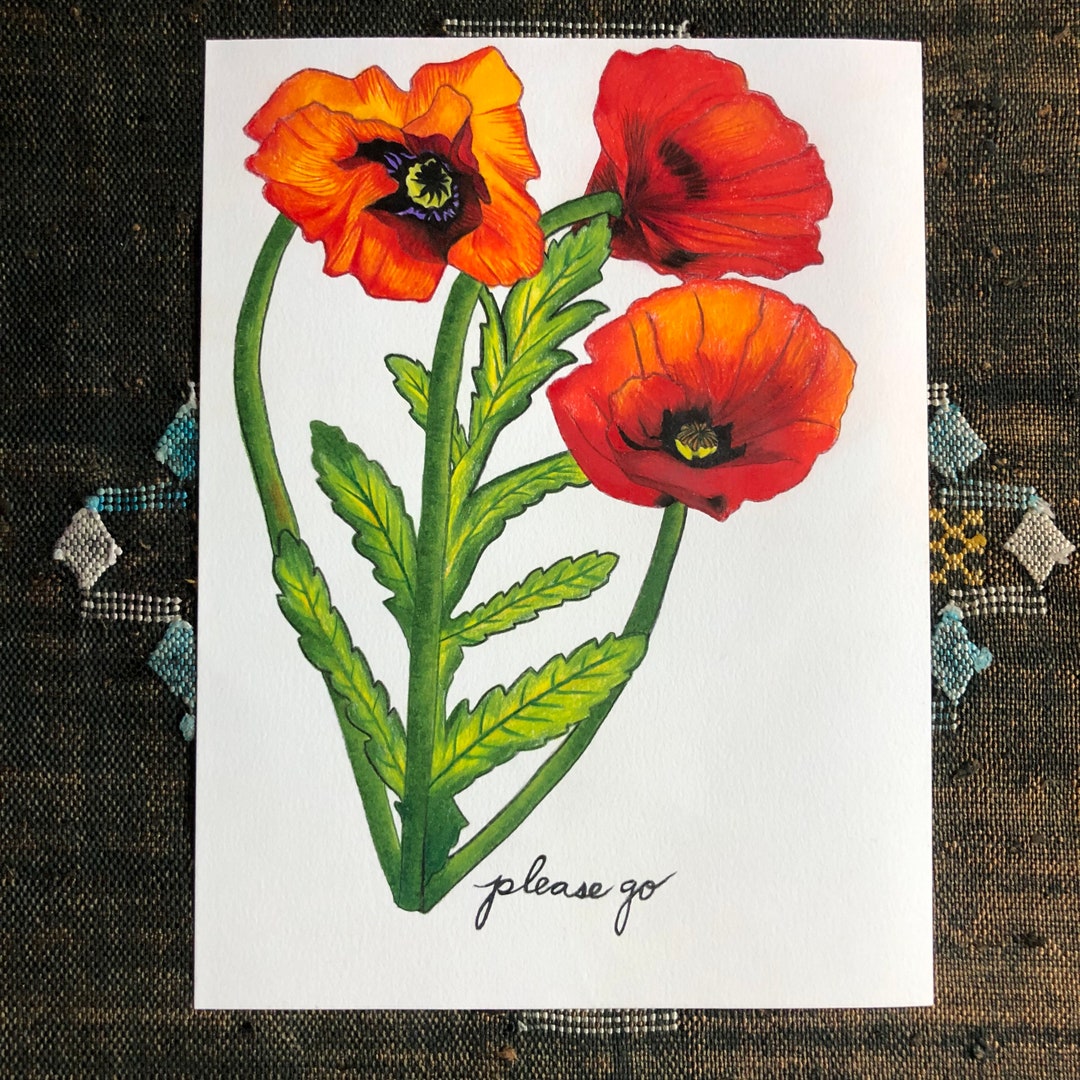Please Go Poppy Drawing - Etsy
