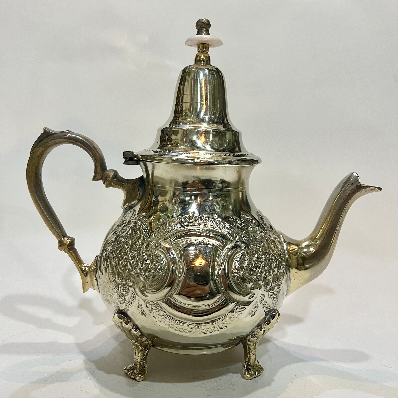 Vintage Moroccan Teapot Handmade Silver Plated Alpaca Engraved Moroccan ...