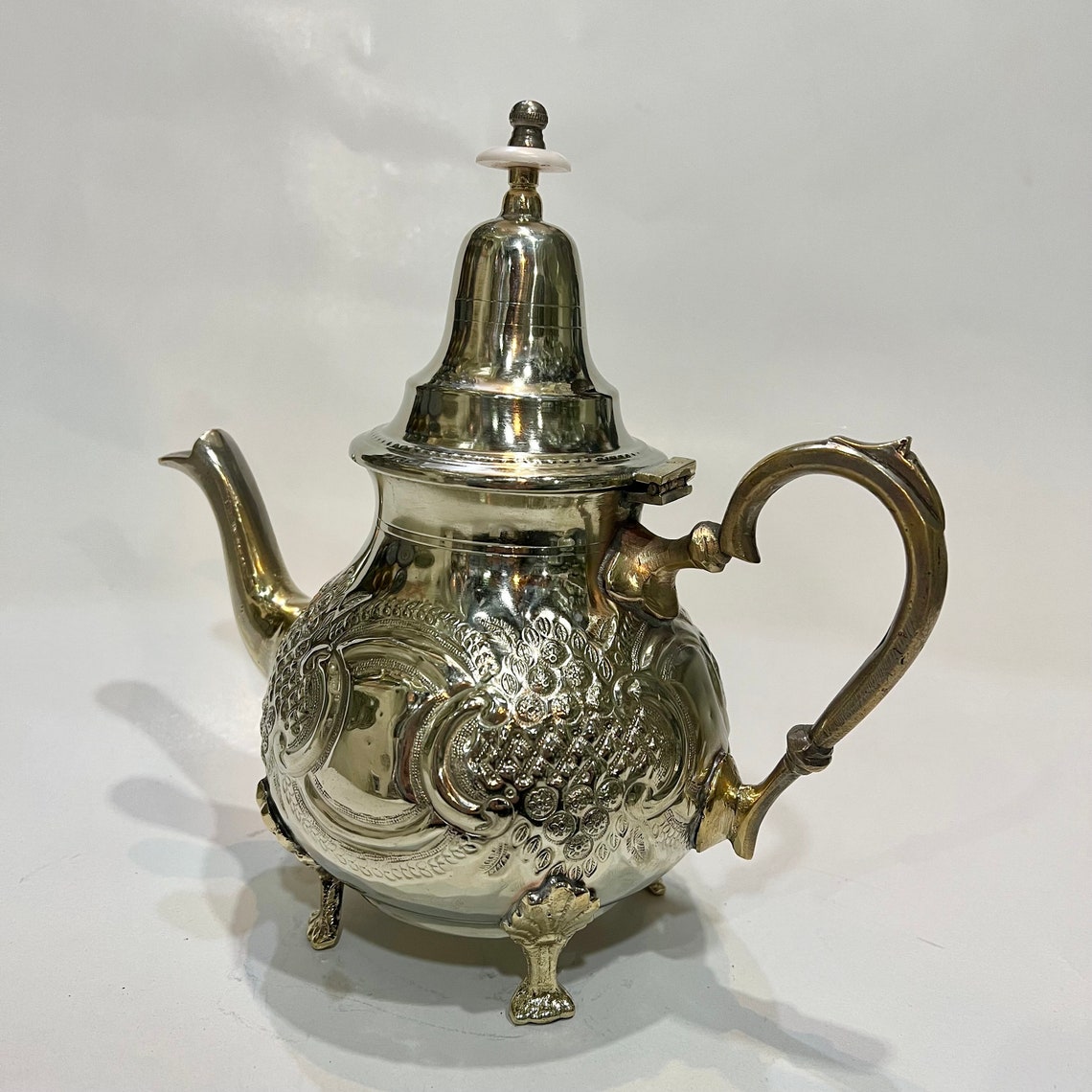 Vintage Moroccan Teapot Handmade Silver Plated Alpaca Engraved Moroccan ...