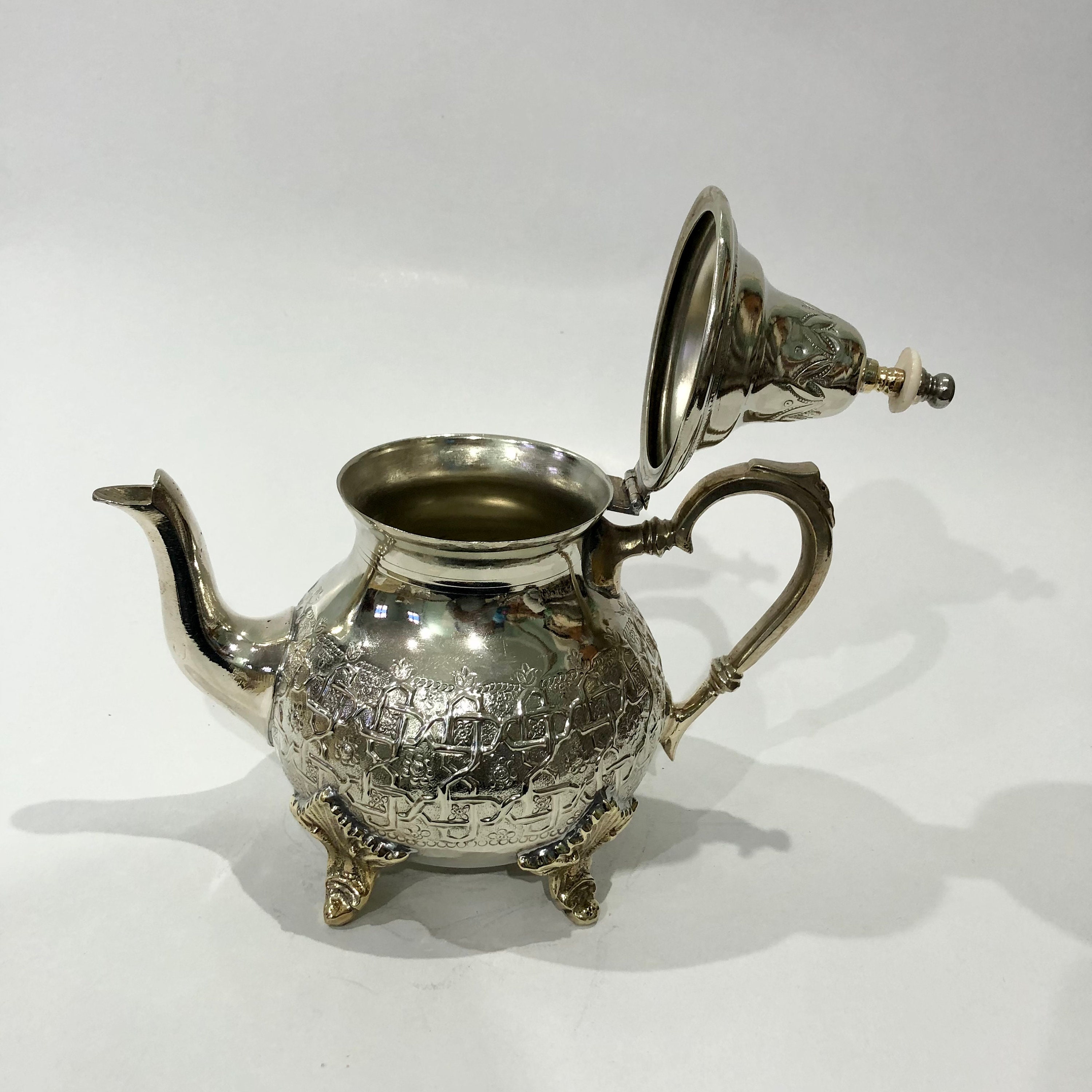 Vintage Moroccan Teapot Handmade Silver Plated Alpaca Engraved - Etsy