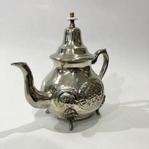 Vintage Moroccan Teapot Handmade Silver Plated Alpaca Engraved Moroccan ...