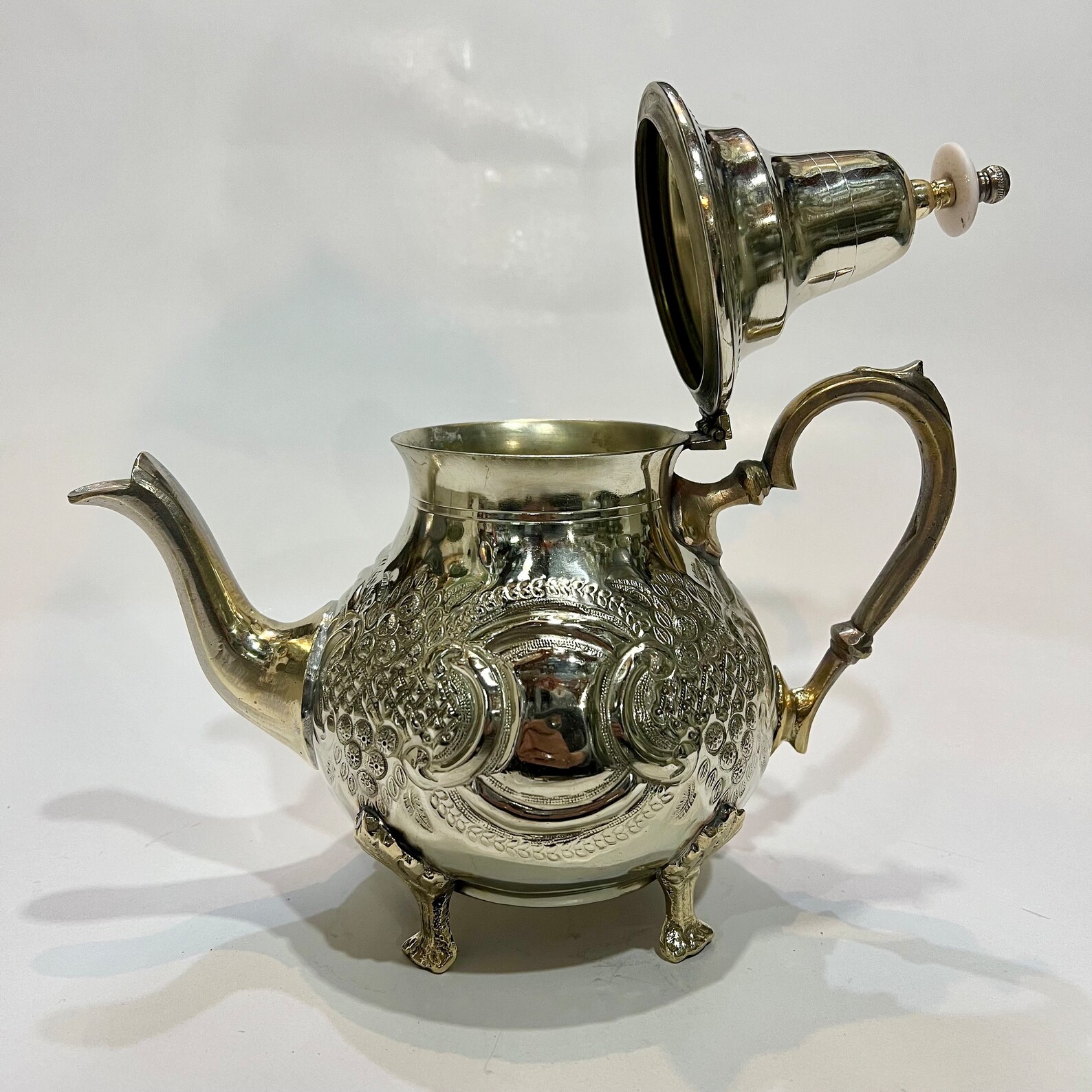 Vintage Moroccan Teapot Handmade Silver Plated Alpaca Engraved Moroccan ...