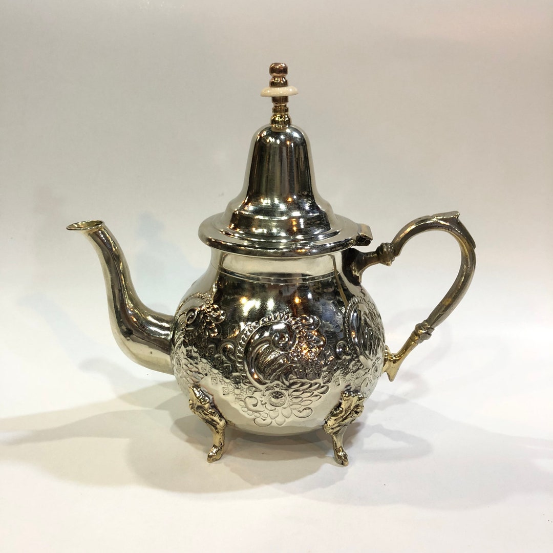 Vintage Moroccan Teapot Handmade Silver Plated Alpaca Engraved Moroccan ...
