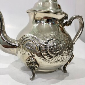 Vintage Moroccan Teapot Handmade Silver Plated Alpaca Engraved Moroccan ...