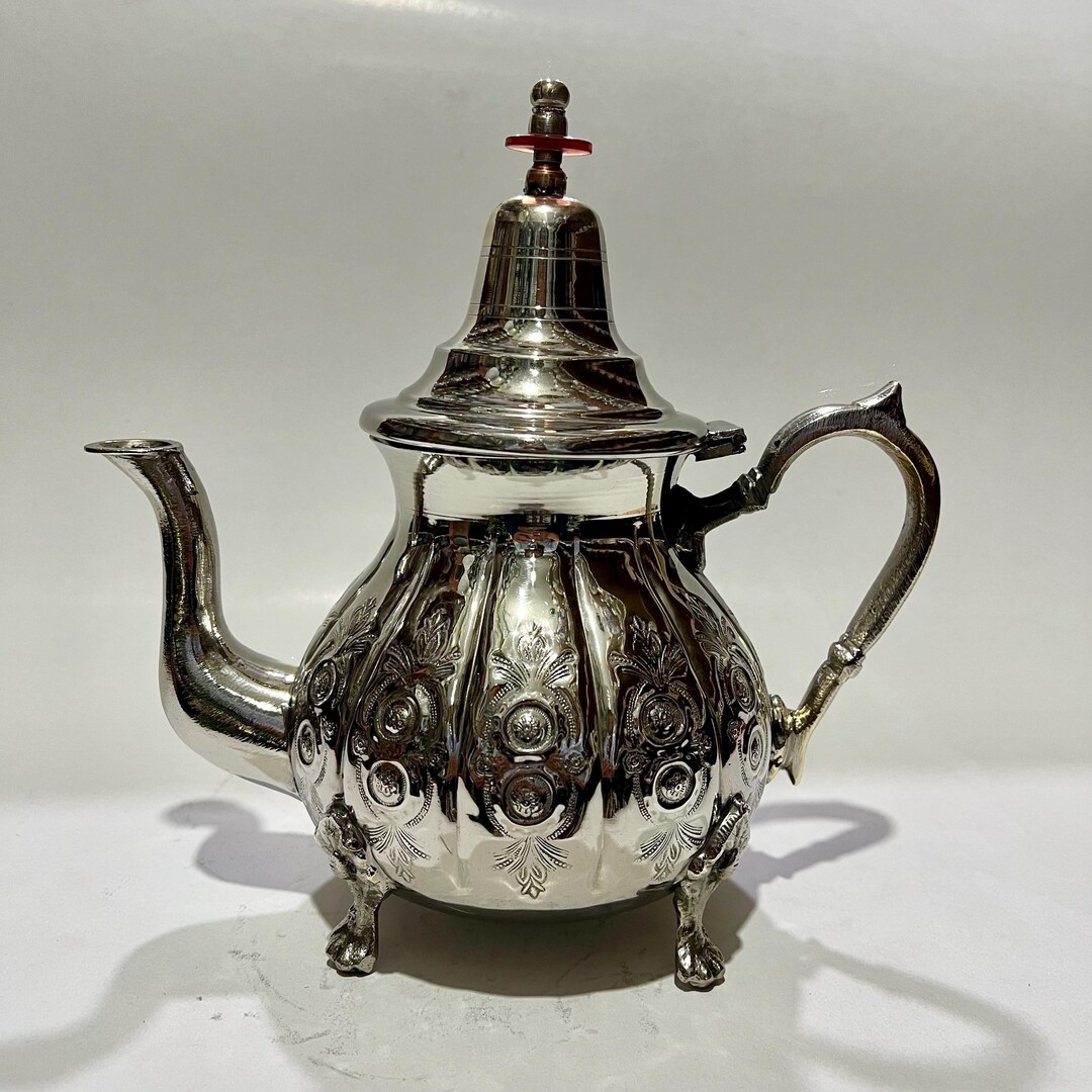 Vintage Moroccan Teapot Handmade Silver Plated Alpaca Engraved Moroccan ...