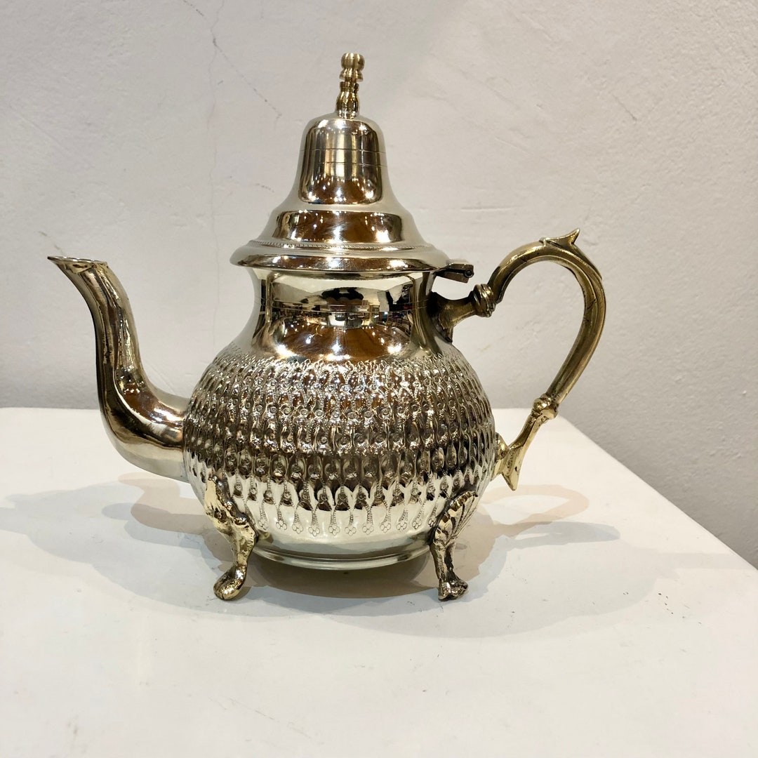Vintage Moroccan Teapot Handmade Silver Plated Alpaca Engraved Moroccan ...